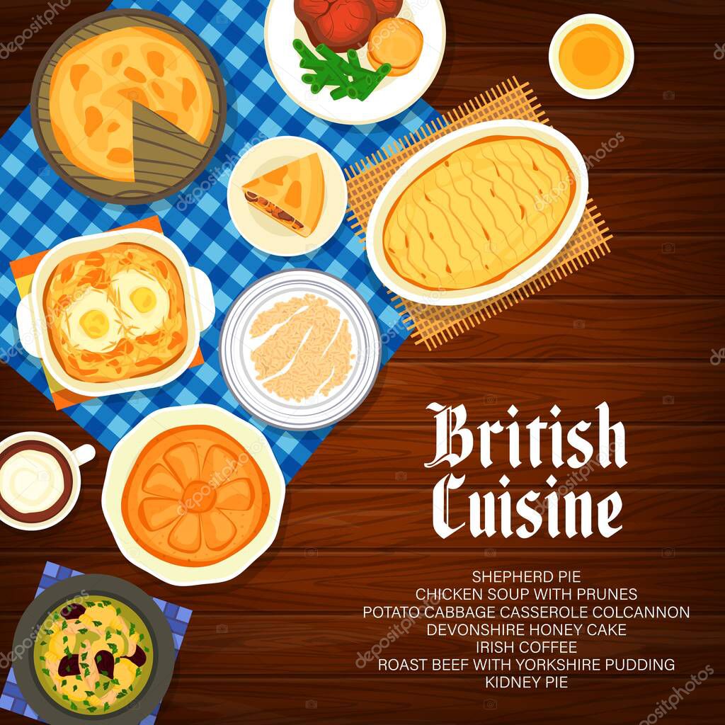 British cuisine food, restaurant menu cover, English dishes, breakfast ...