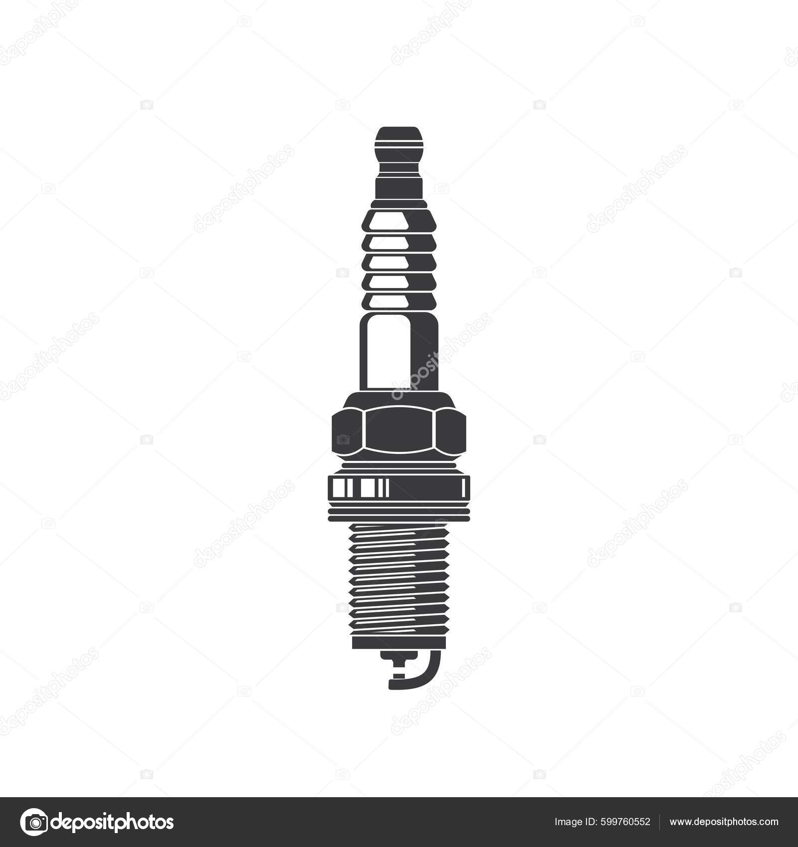 Car Spark Plug Isolated Monochrome Power Engine Symbol Vector Sparking ...