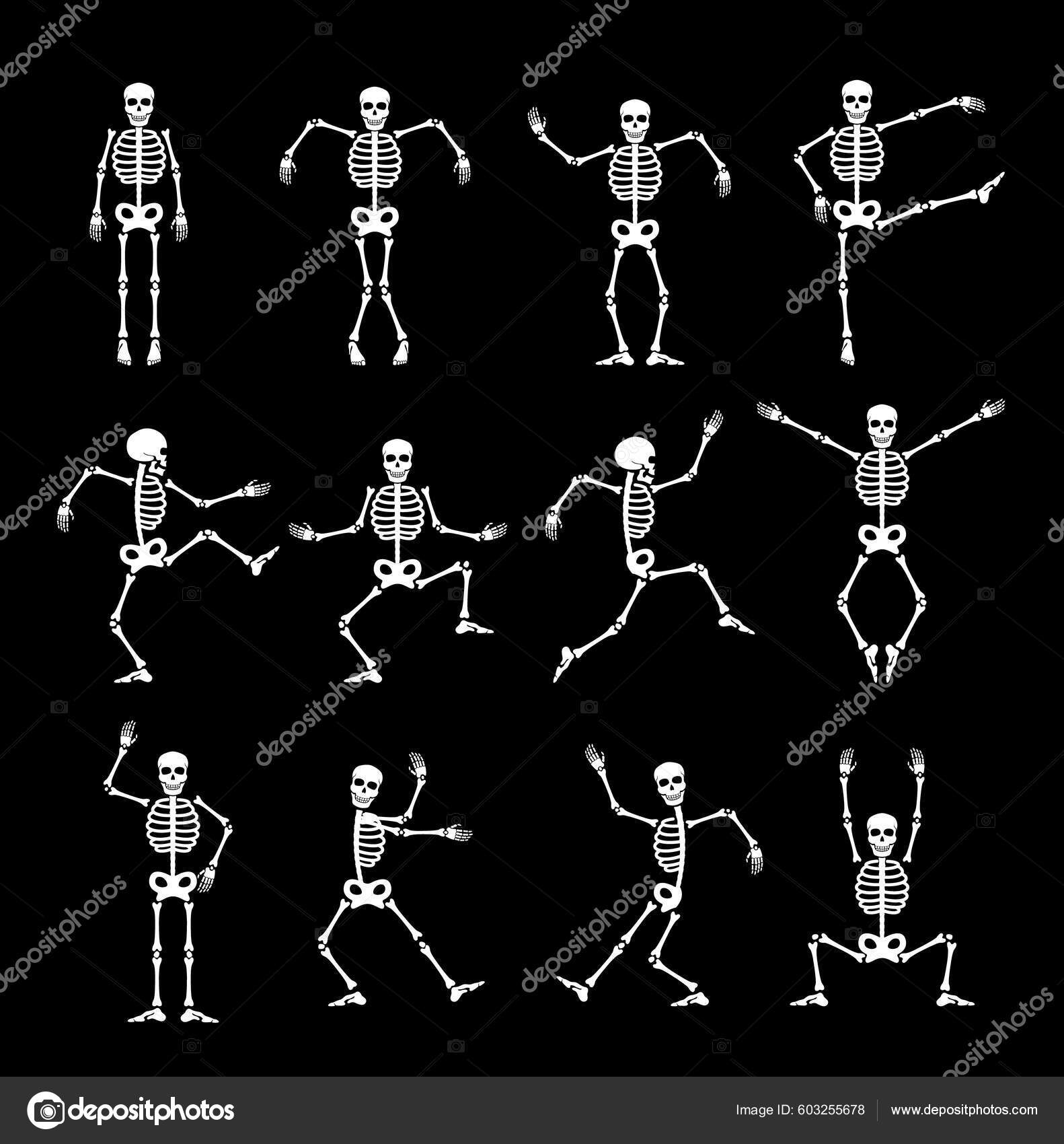 Skeleton Dance Animated Game Sprite Vector Set Funny Halloween ...