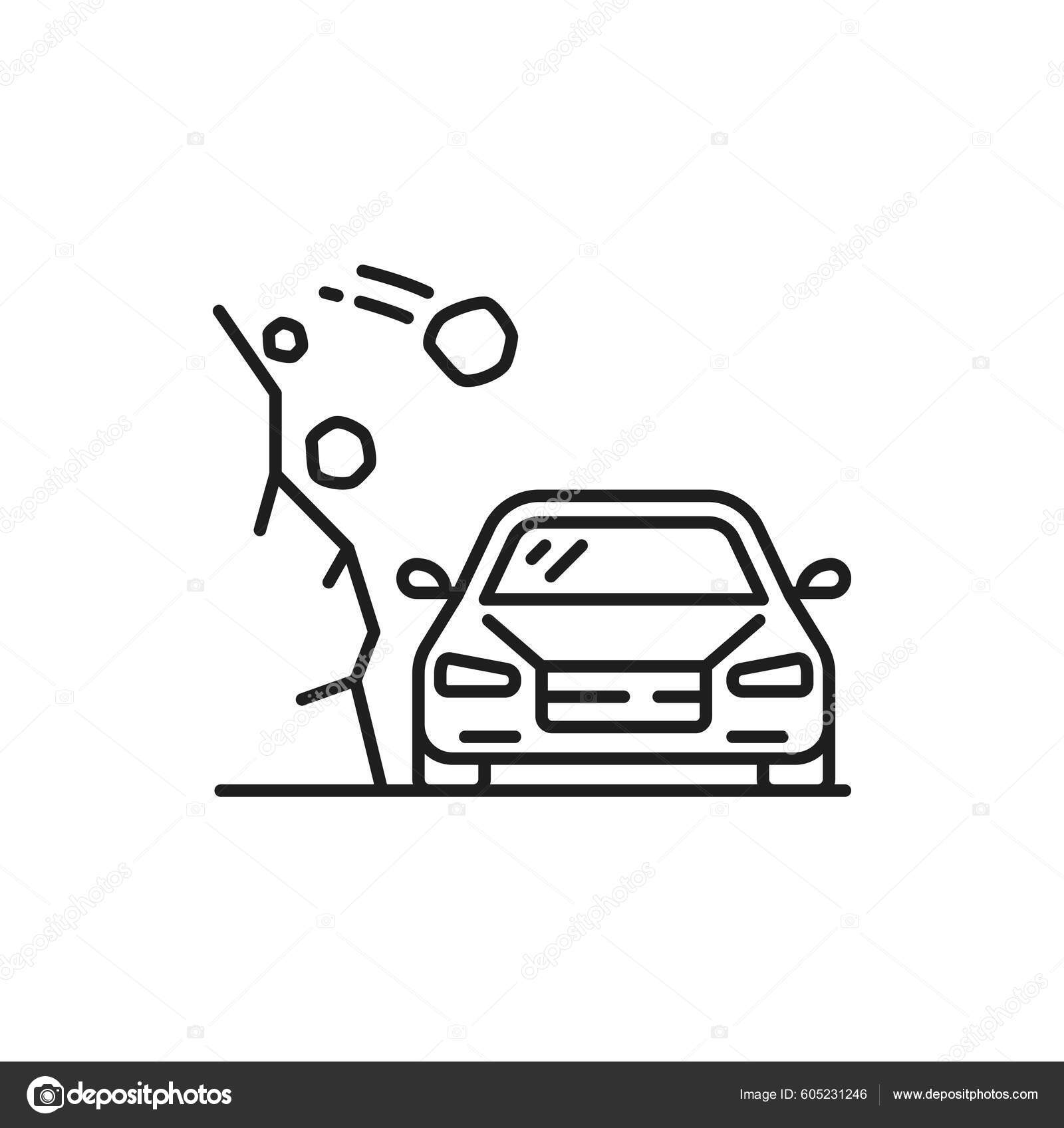 Car Damage Rock Fall Line Icon Car Collision Vehicle Damage Stock ...