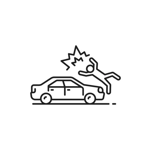 Car crash or road collision with pedestrian thin line icon. Road crash ...
