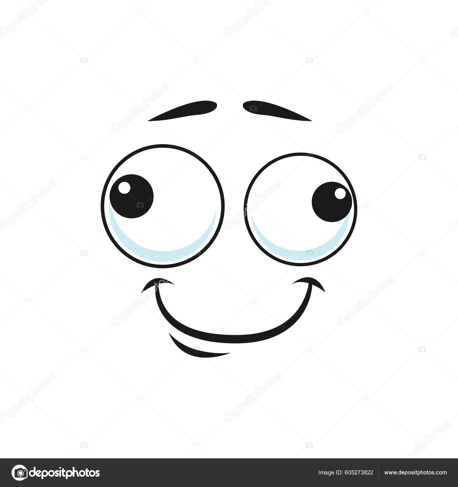 Cartoon Face Vector Funny Emoji Crazy Slanting Eyes Friendly Smile ...