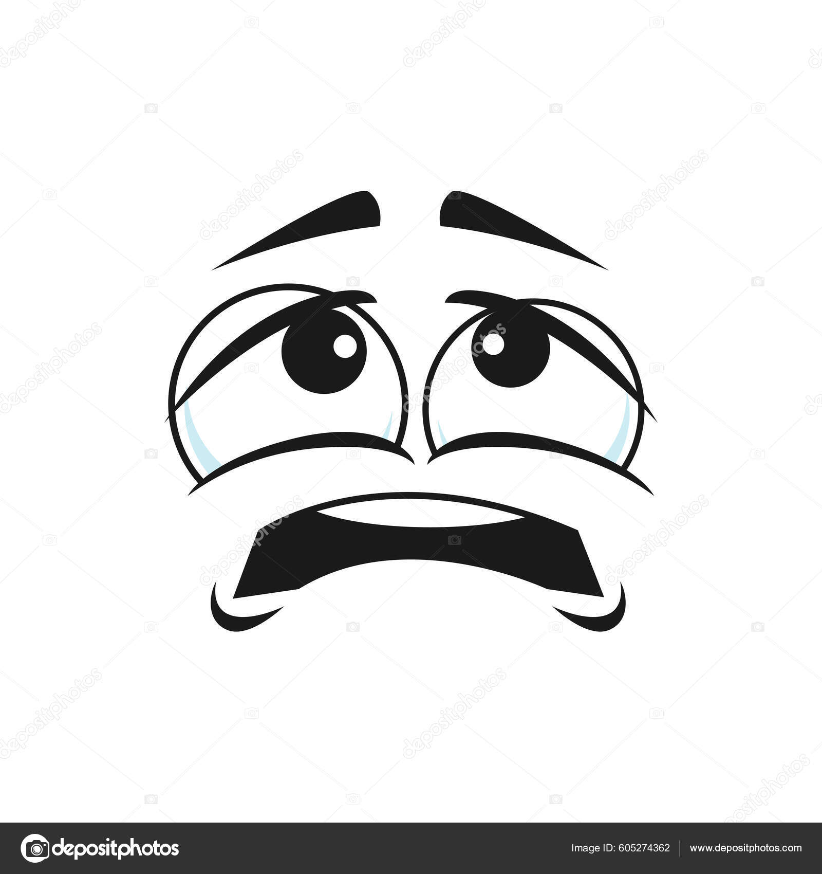 Cartoon Upset Face Emoji Vector Character Boring Suffering Feelings ...