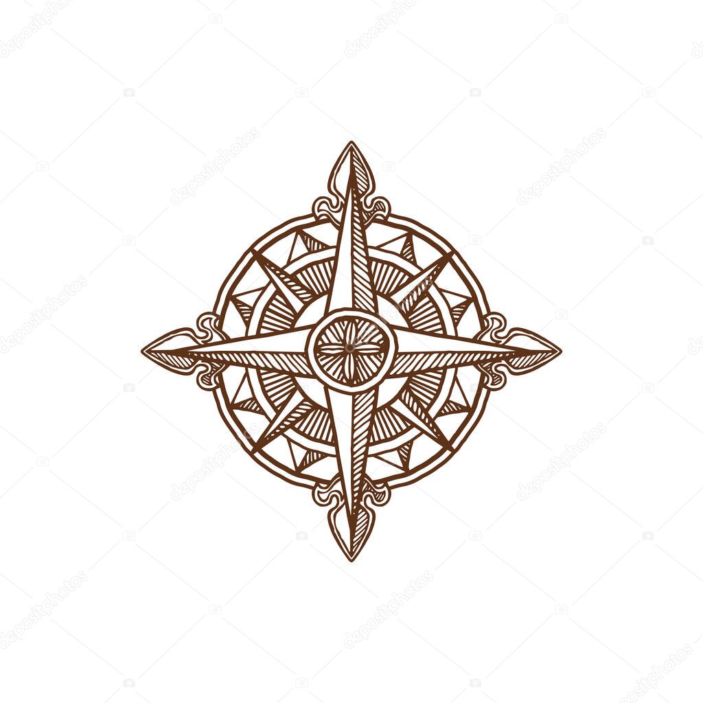 Rose Wind Retro Compass Isolated Windrose Sign Antique Medieval Map ...