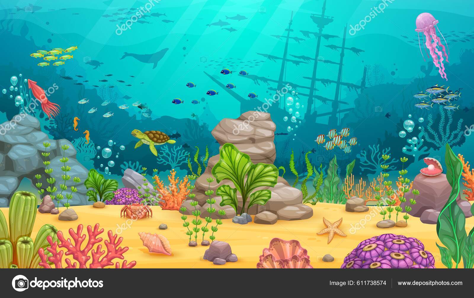 Fondo De Dibujos Animados Bajo El Agua Niños Divertidos Bajo El Agua.