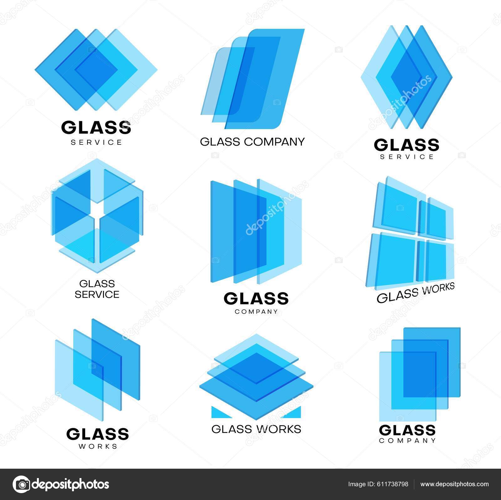 Glass Icons Window Service Construction Works Vector Blue Square Glass ...