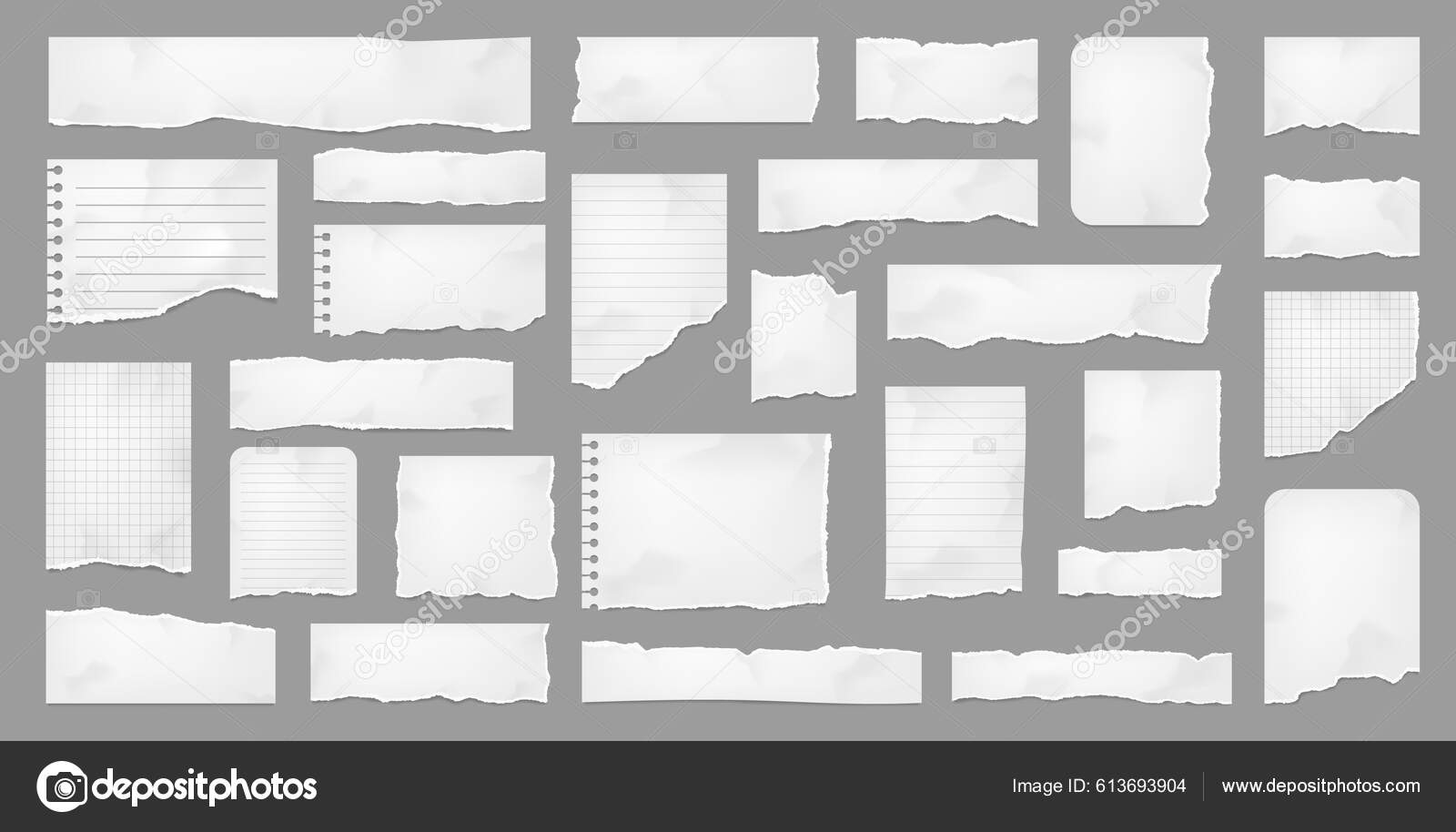 White Torn Paper Rip Paper Pieces Notebook Page Strips Ripped Stock ...