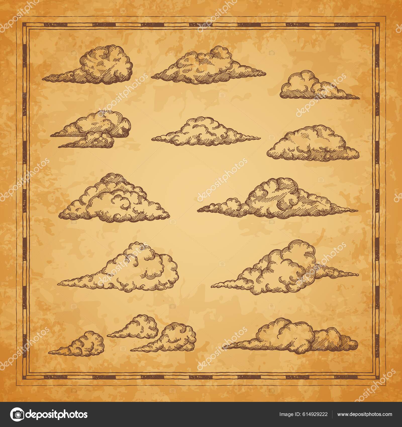 Vintage Mapa Nuvens Esboço Nublado Para Mapa Aventura Fundo Vetorial ...
