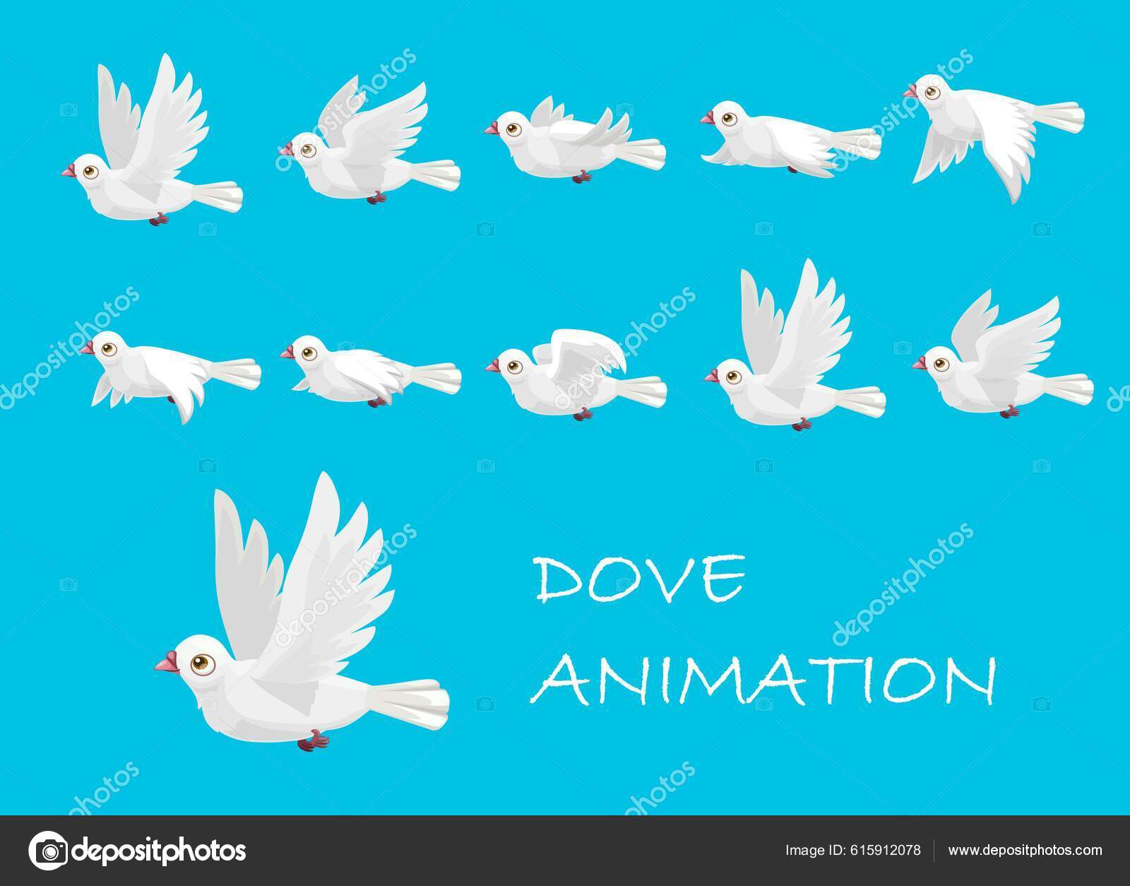 Flying White Dove Motion Animation Cartoon Bird Fly Sky Action Stock ...