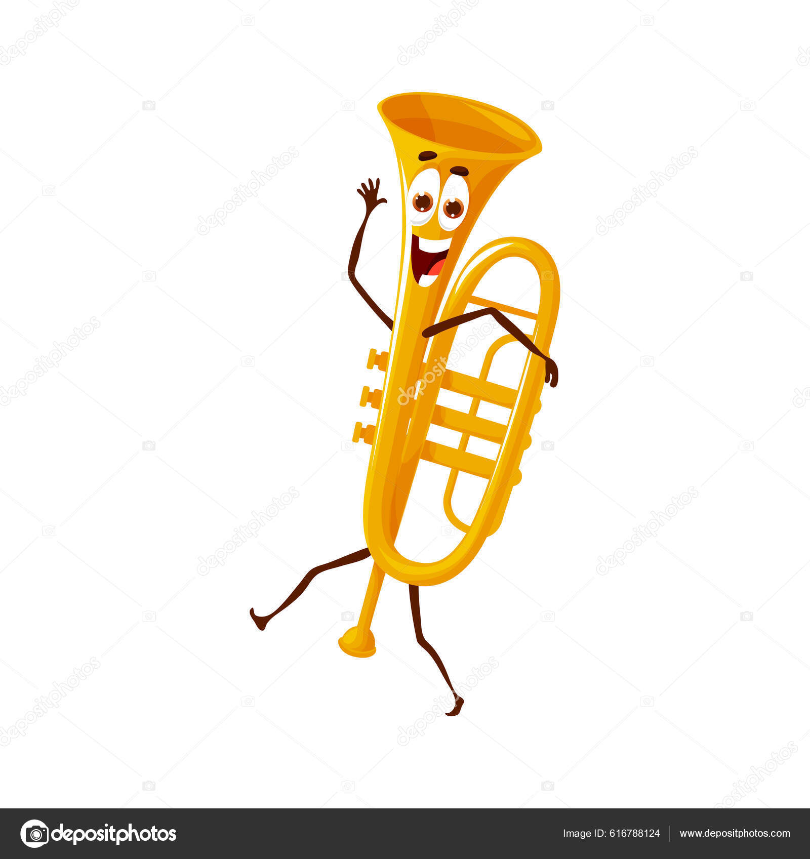 Dessin Animé Dansant Personnage Trompette Corne Vectorielle Isolée ...
