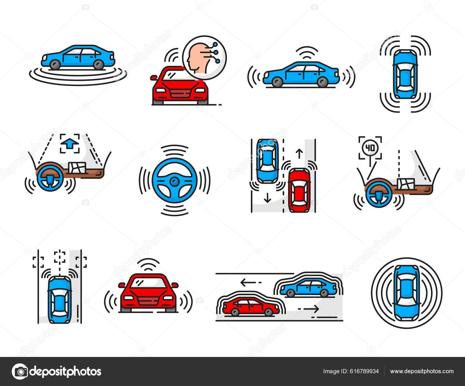 Driverless Car Vehicle Icons Automobile Autopilot Autonomous Auto Car ...