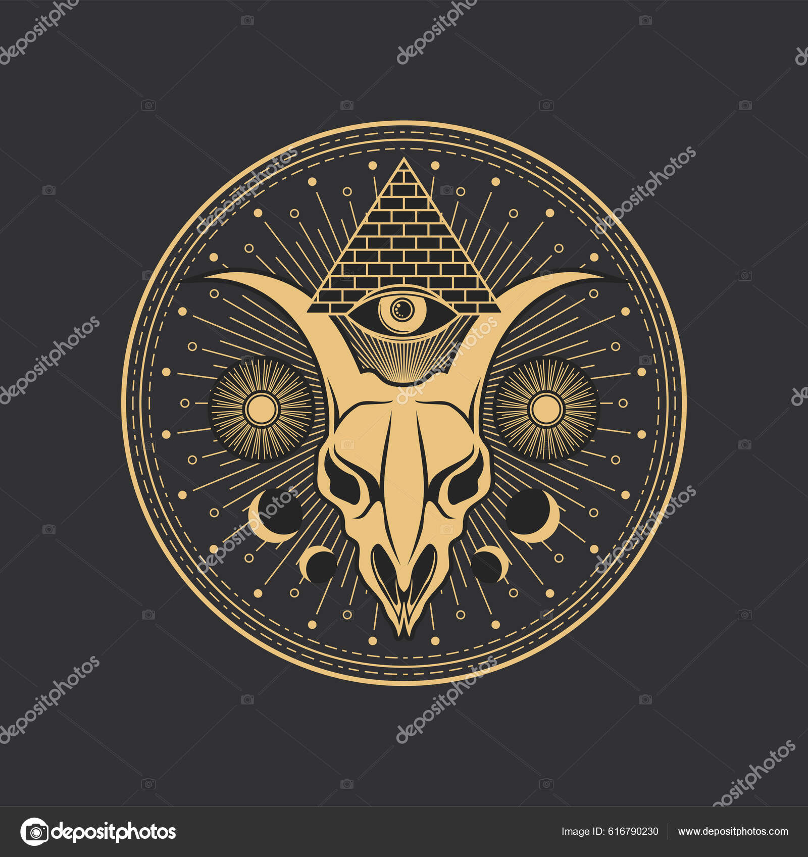 Pentagrama Círculo Mágico Oculto Con Cráneo Cabra Pirámide Ojo Vector ...