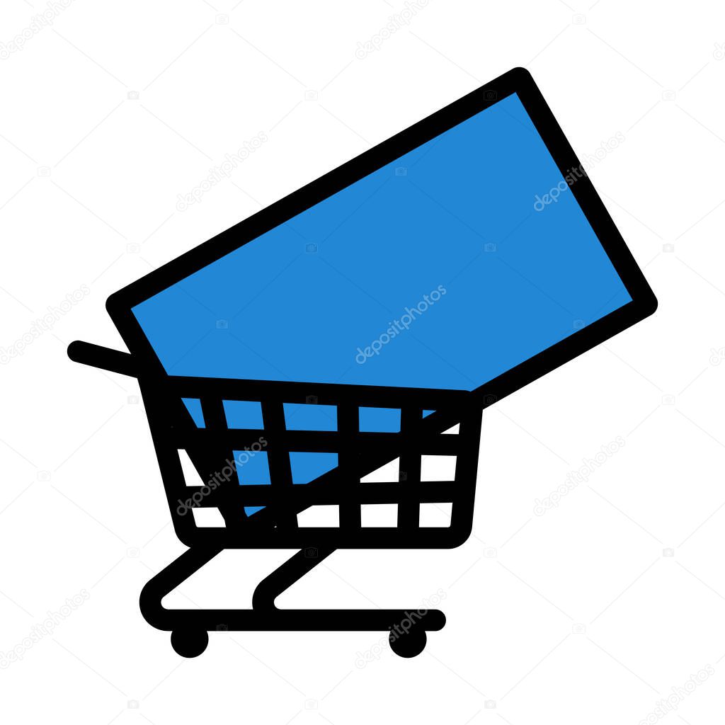 Carro de compras con icono de TV. Esquema audaz editable con diseño de ...