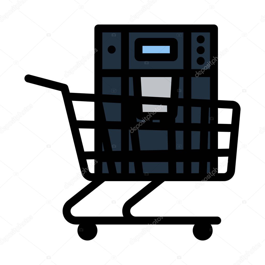 Carro de la compra con el icono de la máquina de café. Esquema audaz ...