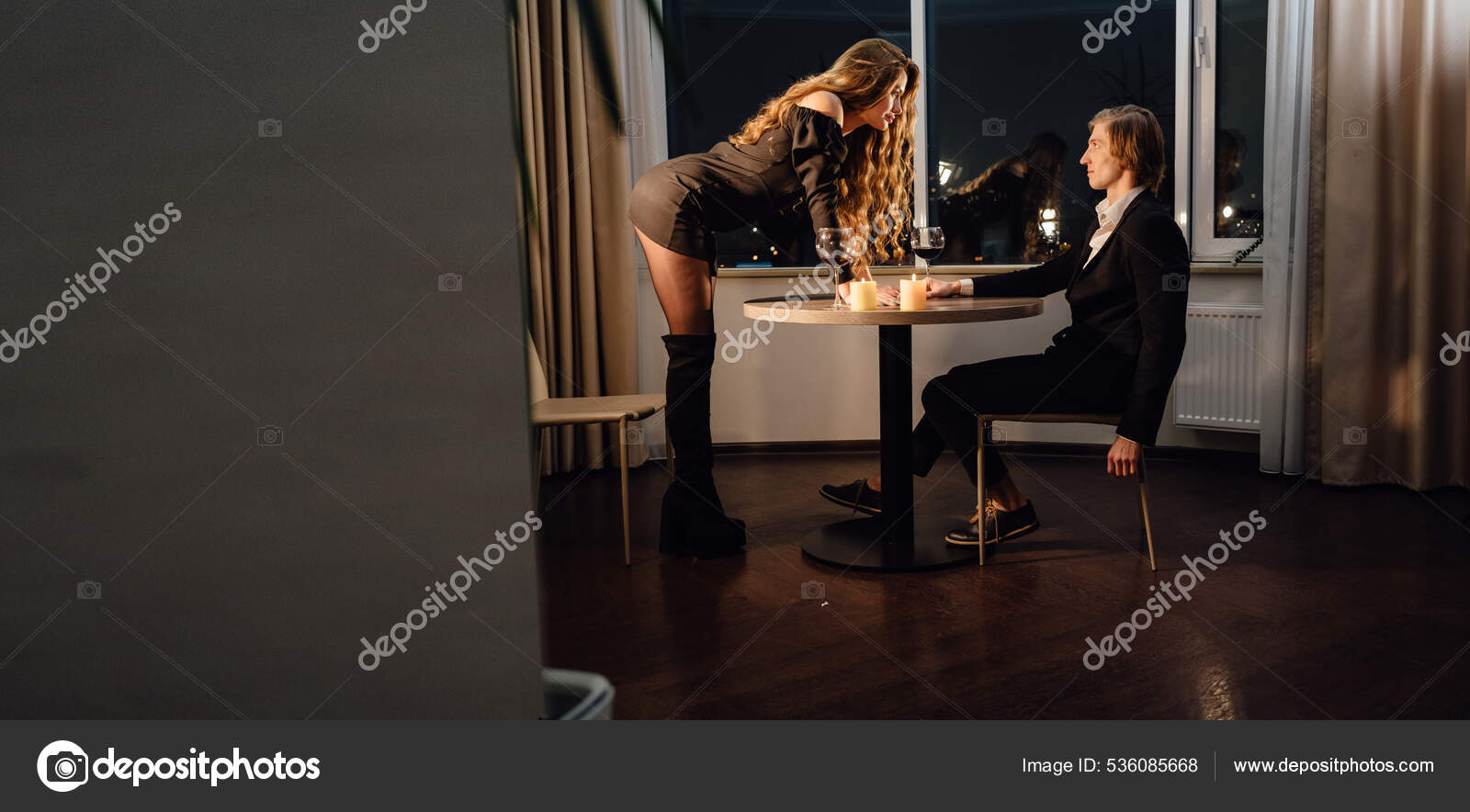 Romantic Dinner Couples Love Passionate Girl Friend Date Evening Windows — Stock Photo ...