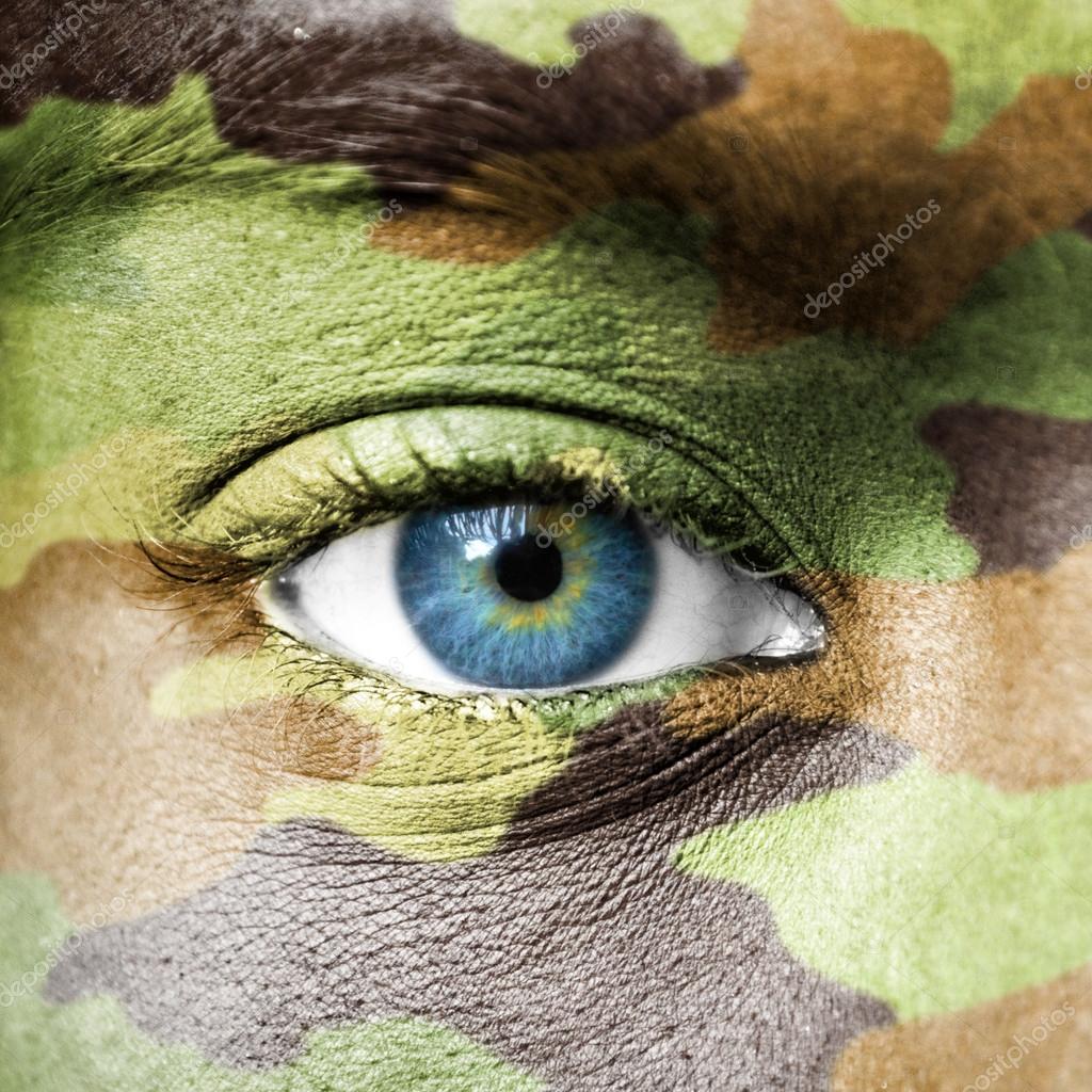 Soldier camouflage face paint | Soldier face with camo texture macro ...