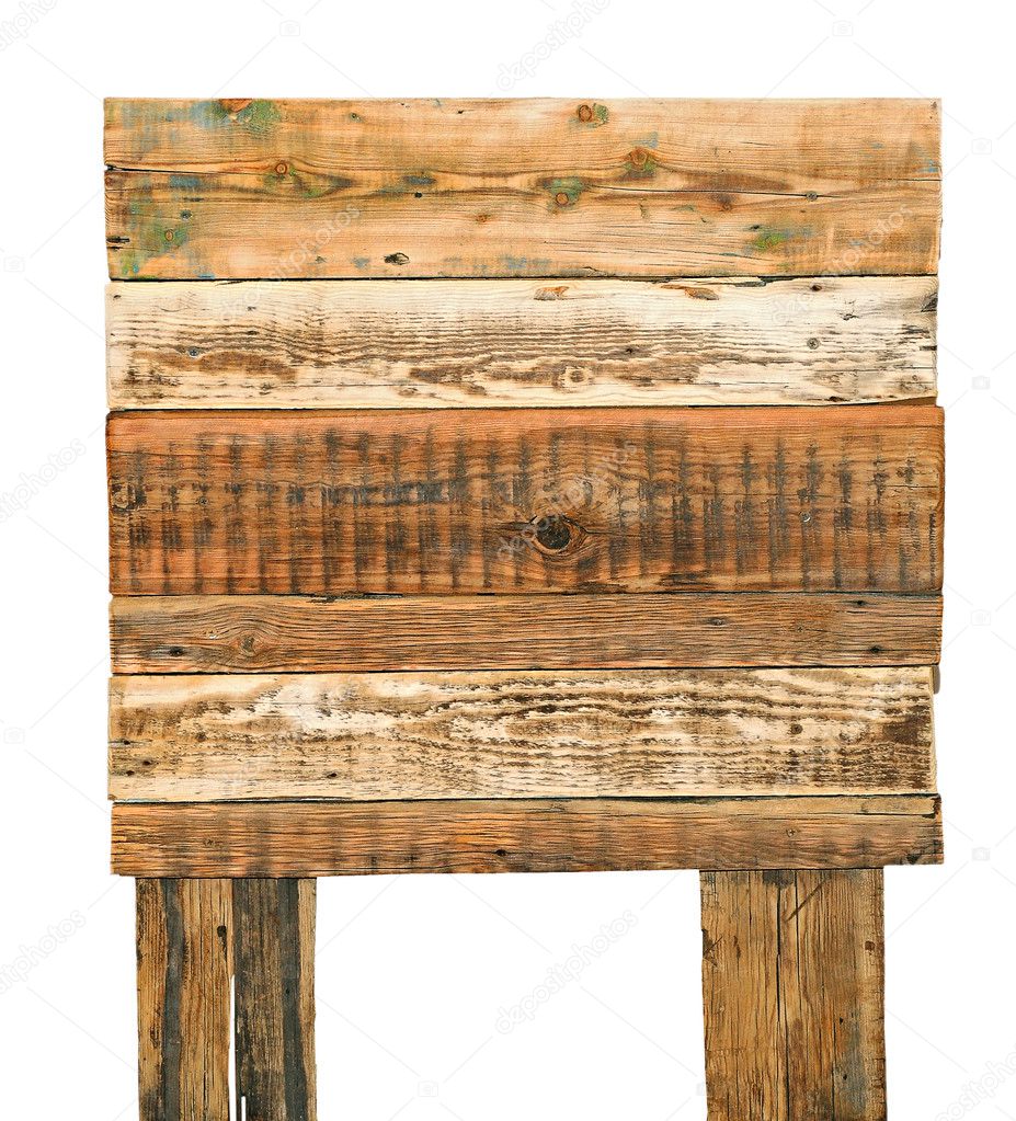 Old weathered wood sign isolated on white background — Stock Photo ...