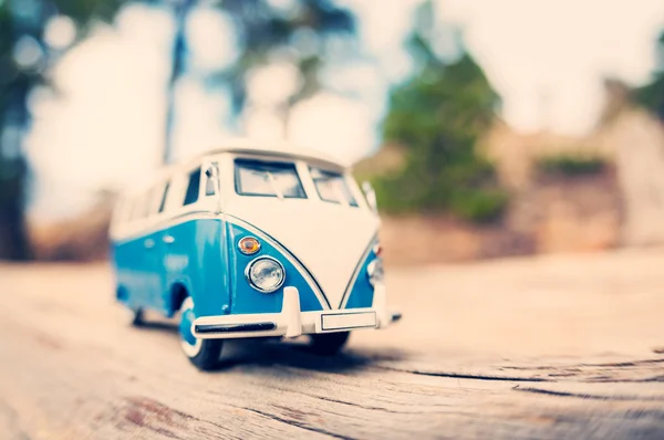 Miniature old fashioned vintage van on a countryside road - Stock Image ...