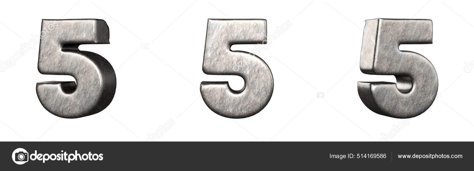Number Five Scratched Iron Numbers Collection Isolated Rendering ...