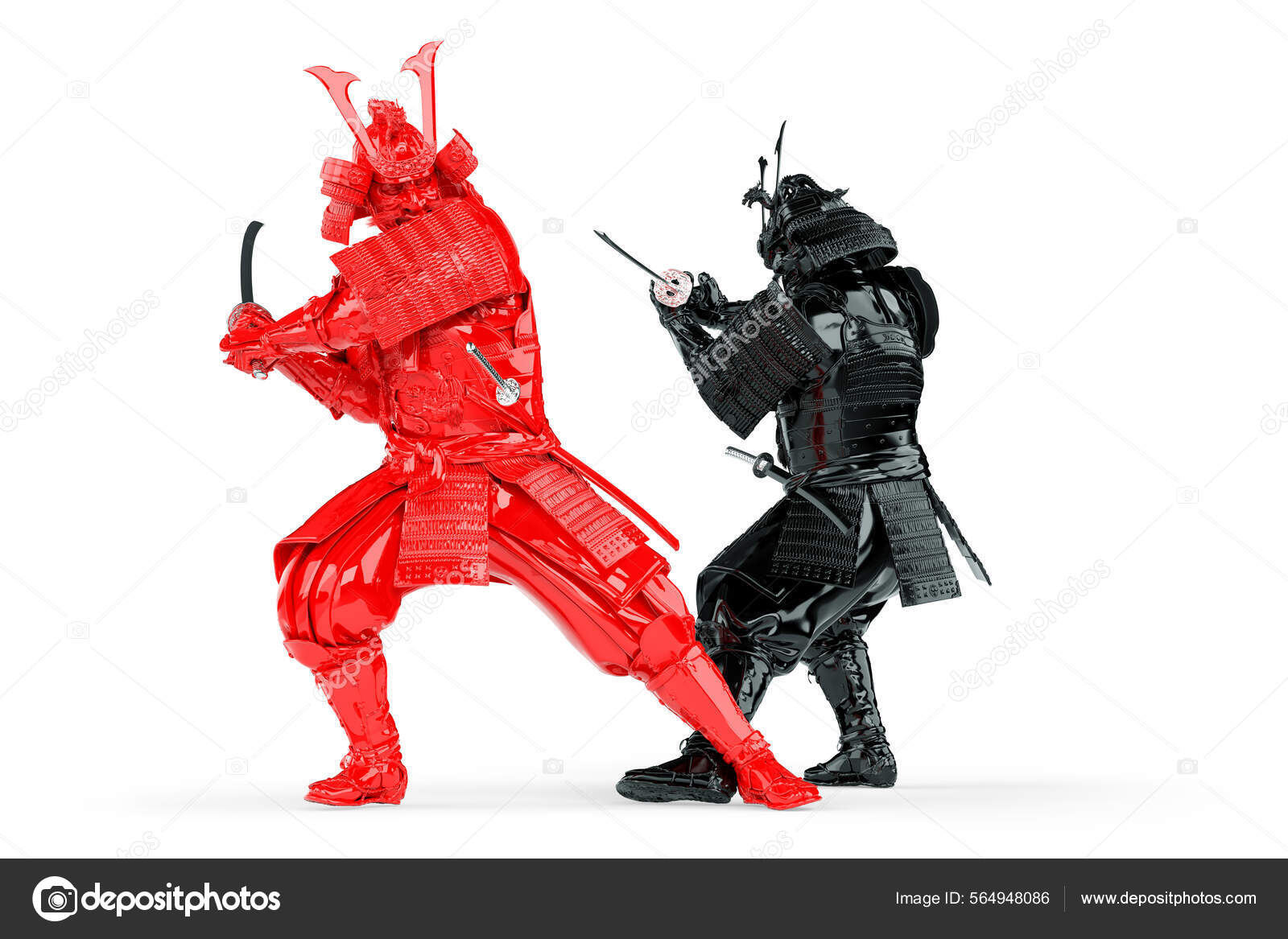 Duel Red Black Samurai Warriors Isolated White Background Rendering ...