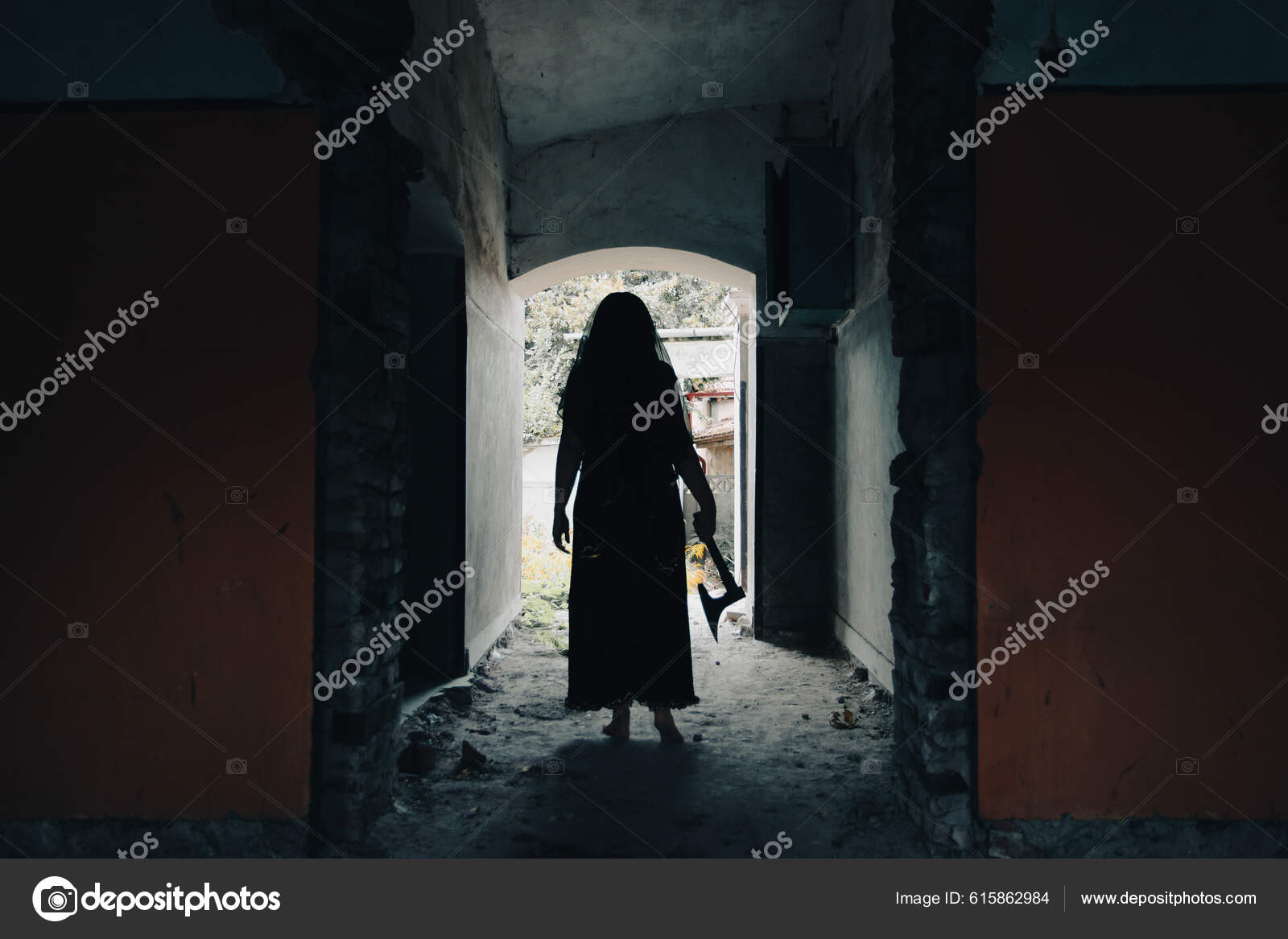 Ghost Abandoned Haunted House Horror Scene Spooky Silhouette Holding ...