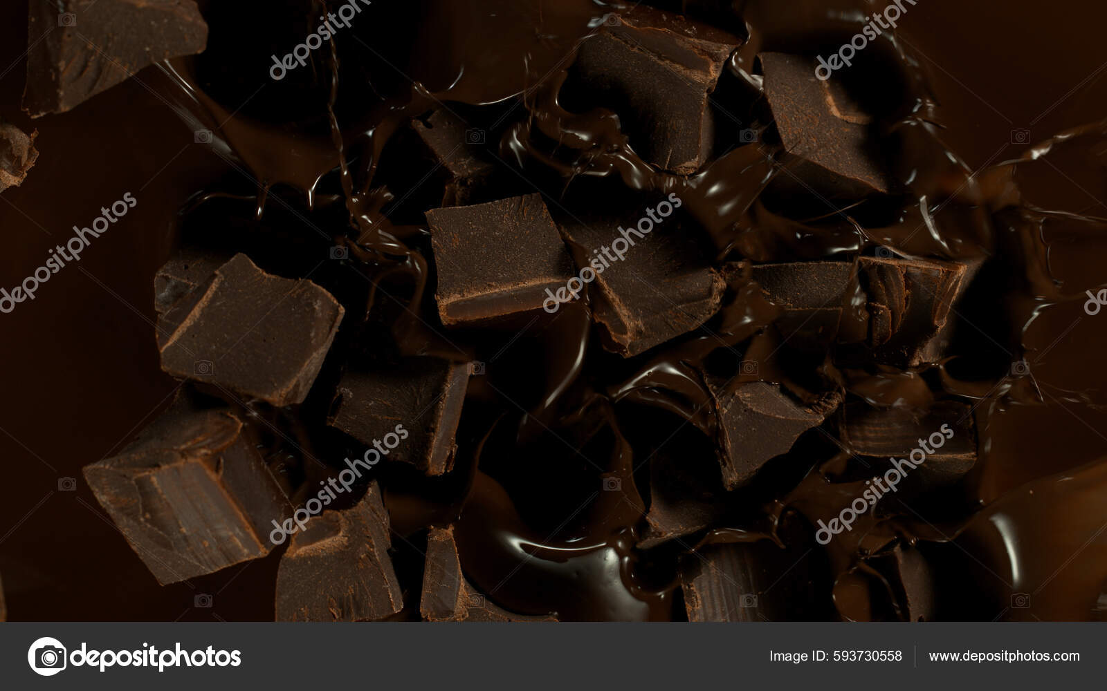 Falling Chocolate Chunks Dark Hot Melted Chocolate Close Stock Photo by ...