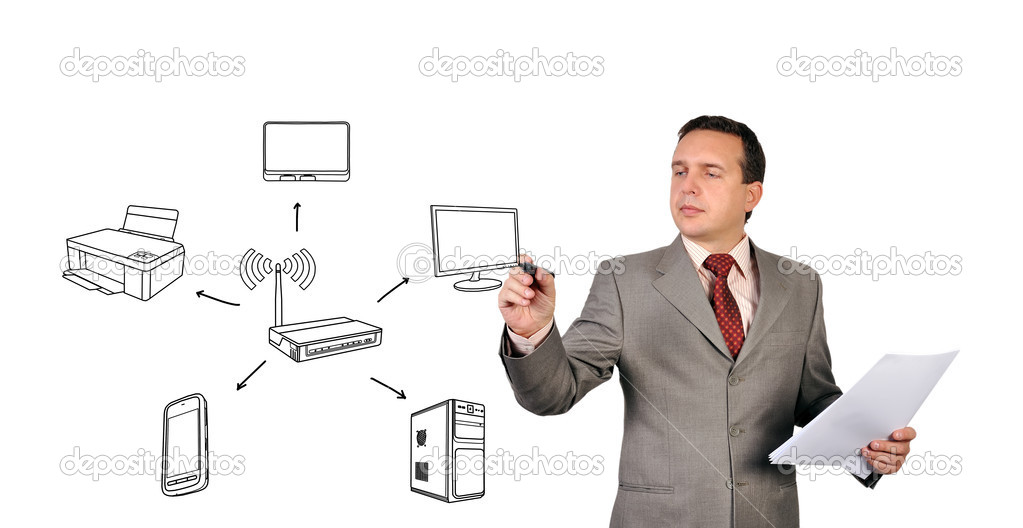 Man drawing scheme wi-fi Stock Photo by ©vetkit 20562765