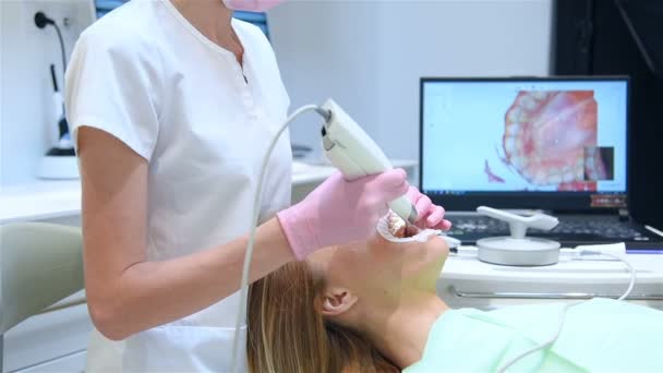 Dentist Using Dental Intraoral Scanner Scanning Teeth Patient's Modern ...