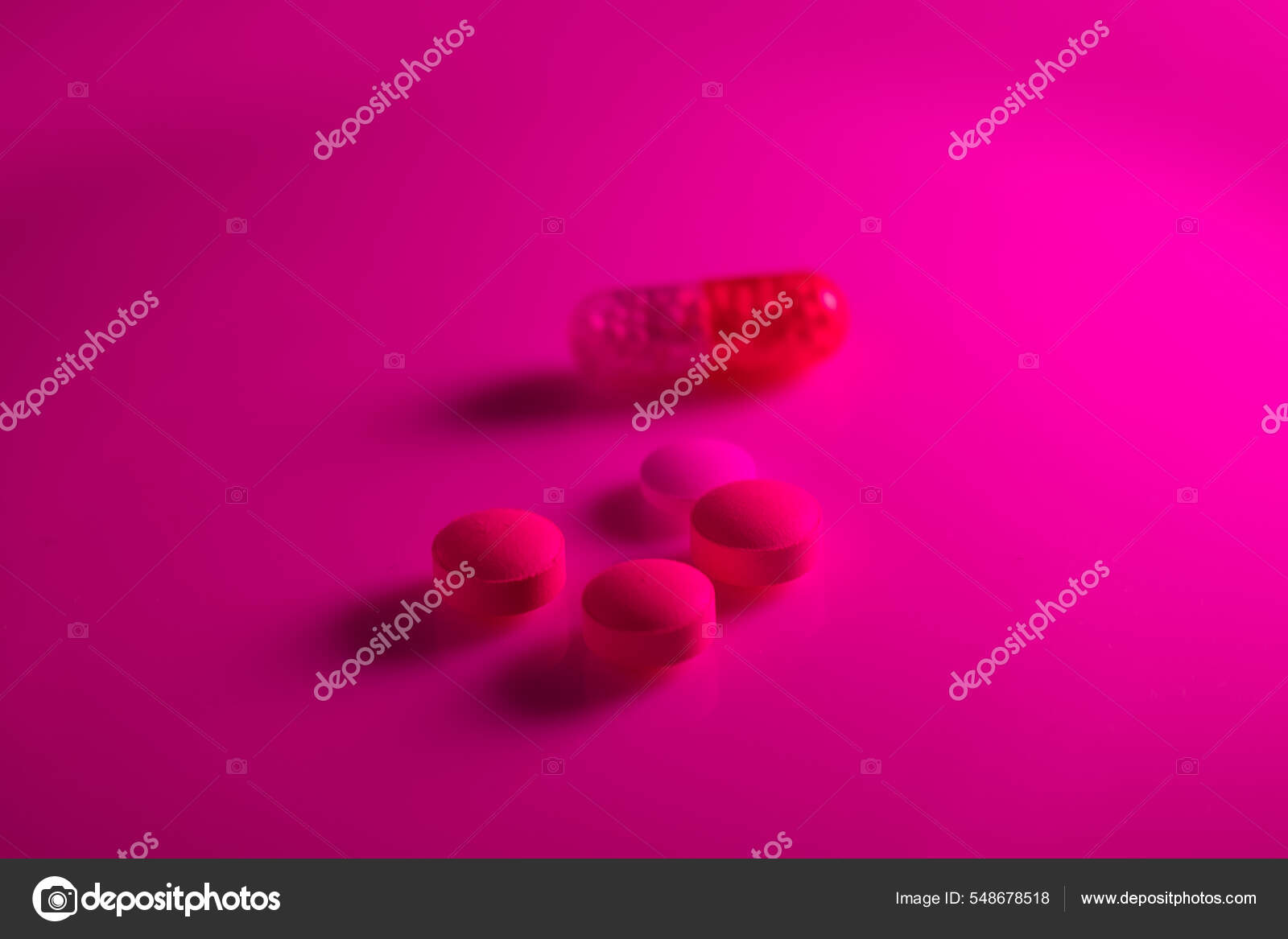 Pills Capsules Neon Light — Stock Photo © Abdulaxxx #548678518