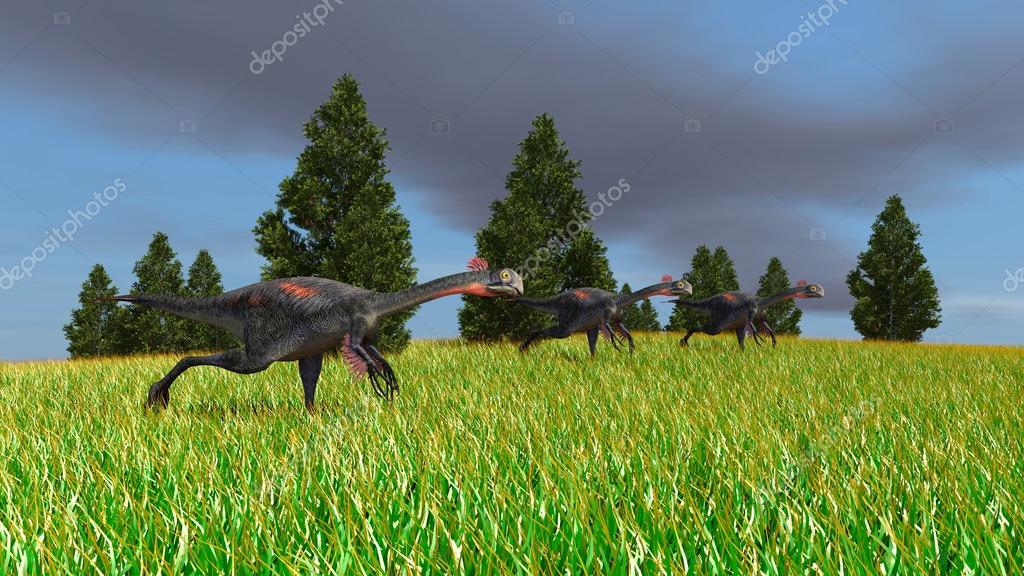 Gigantoraptor dinosaurs flock — Stock Photo © KostPhoto #45298065