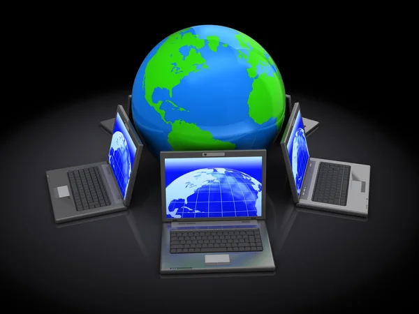 Laptop Computers around World Globe Stock Photo by ©daboost 41991637