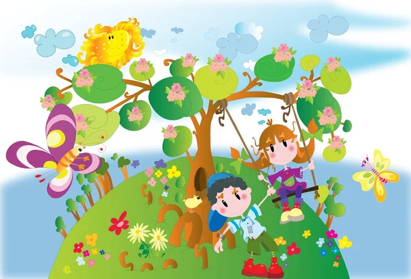 Clip art children playing in garden Stock Photos, Royalty Free Clip art ...