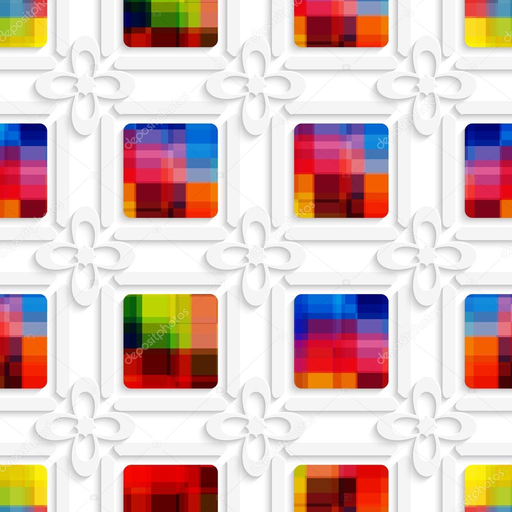 Colorful squares and white flowers seamless pattern Stock Vector Image ...