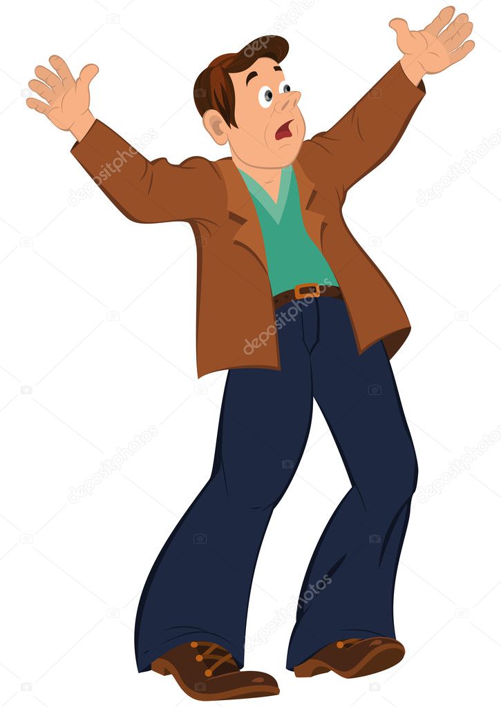Cartoon man with open mouth holding hands up Stock Vector Image by ...