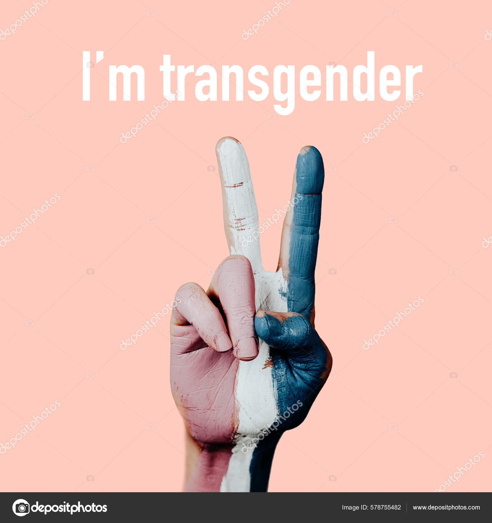 Closeup Hand Person Doing Sign Transgender Pride Flag Painted Text ...