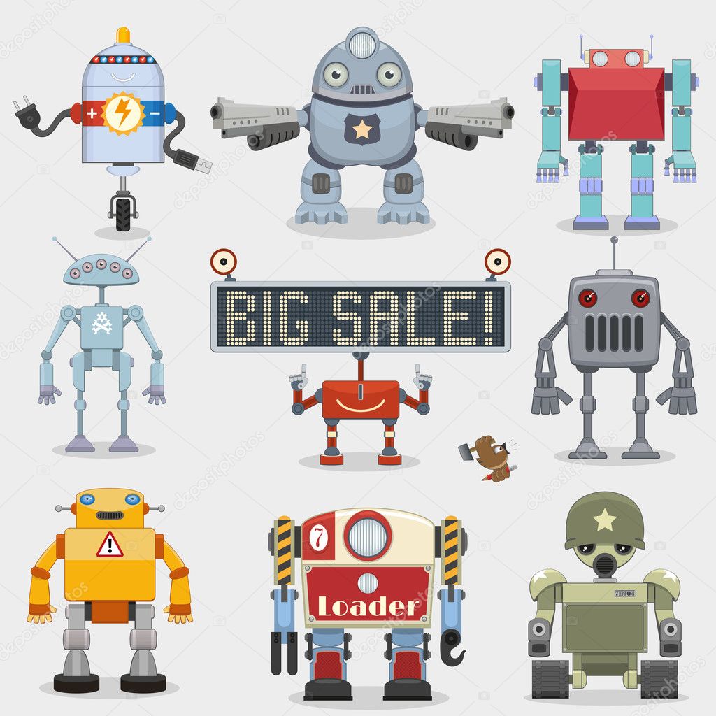 Cartoon robots collection — Stock Vector © Genestro #25021591 Cartoon robots collection — Stock Vector © Genestro #25021591