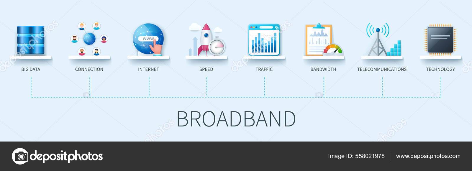 Broadband Banner Icons Big Data Connection Internet Speed Traffic ...