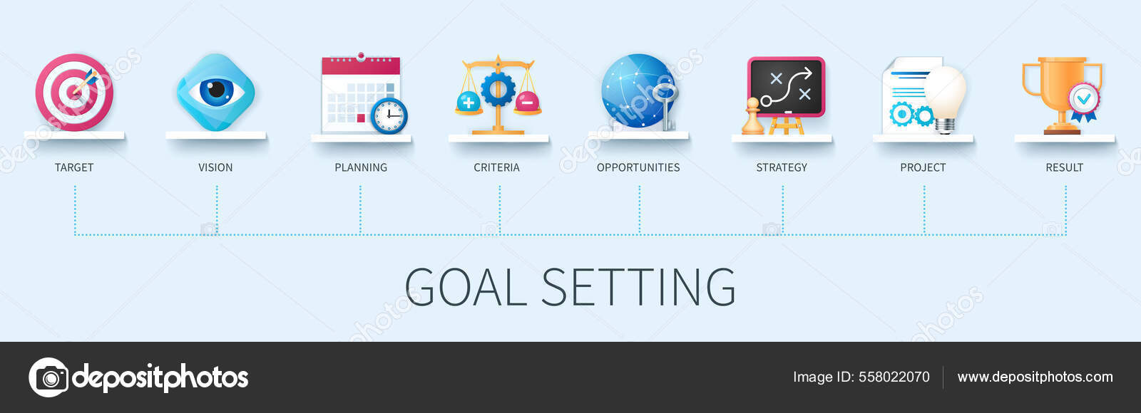 Goal Setting Banner Icons Target Vision Planning Criteria Opportunities ...