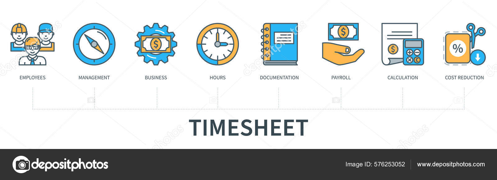 Timesheet Concept Icons Employees Management Business Hours ...