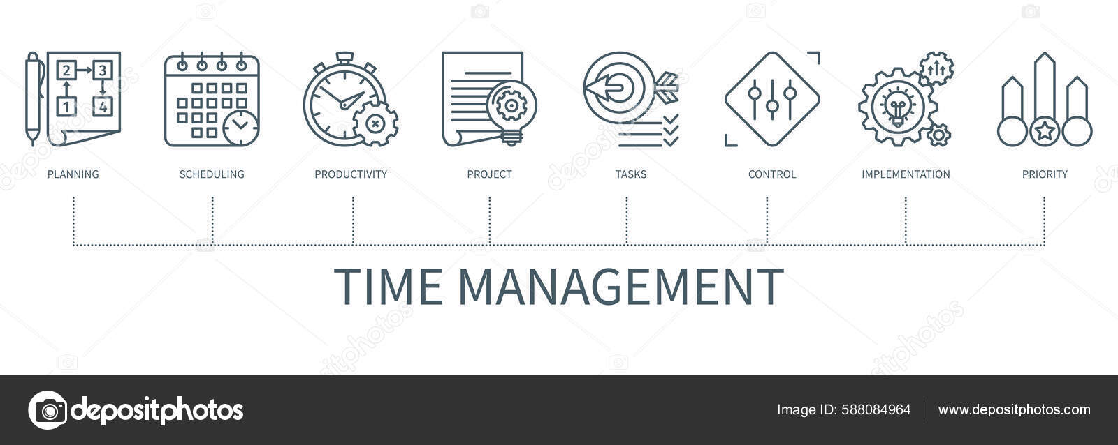 Time Management Concept Icons Planning Scheduling Productivity Project ...