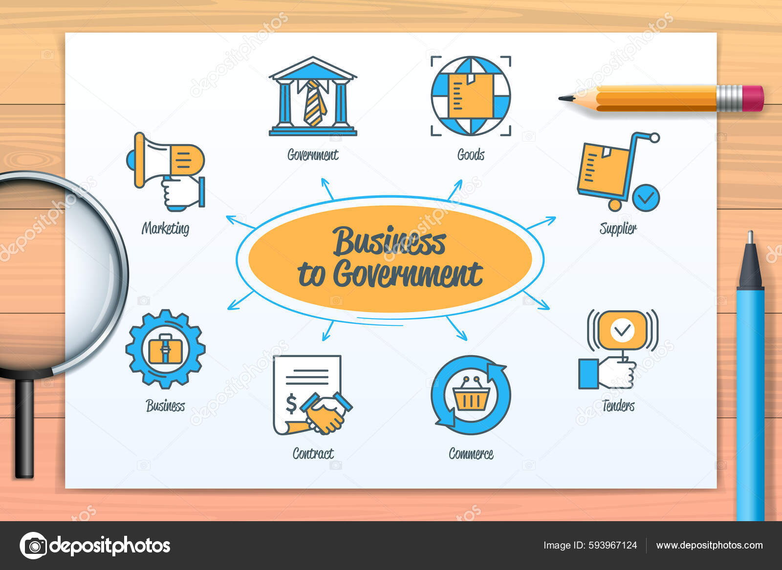 Business Government B2G Chart Icons Keywords Business Contract ...