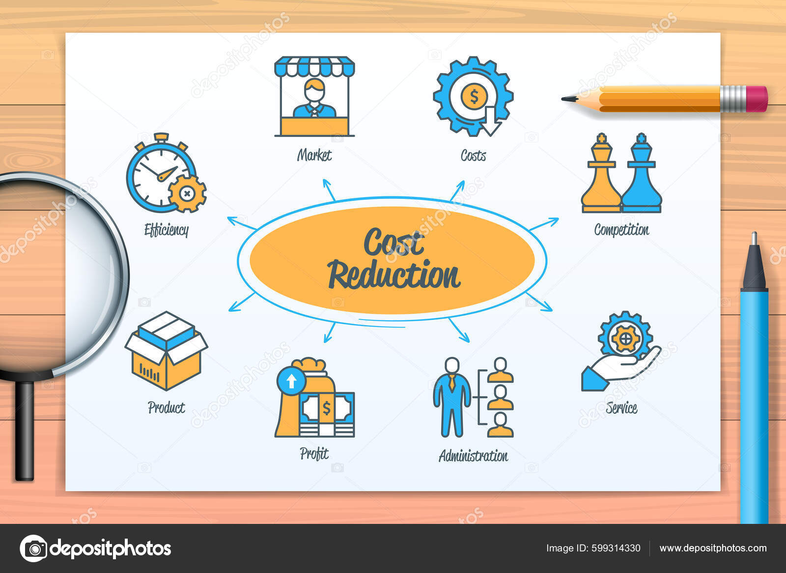 Cost Reduction Chart Icons Keywords Market Competition Efficiency ...