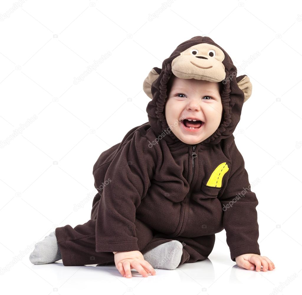 Baby boy dressed in monkey costume over white Stock Photo by ©photobac ...