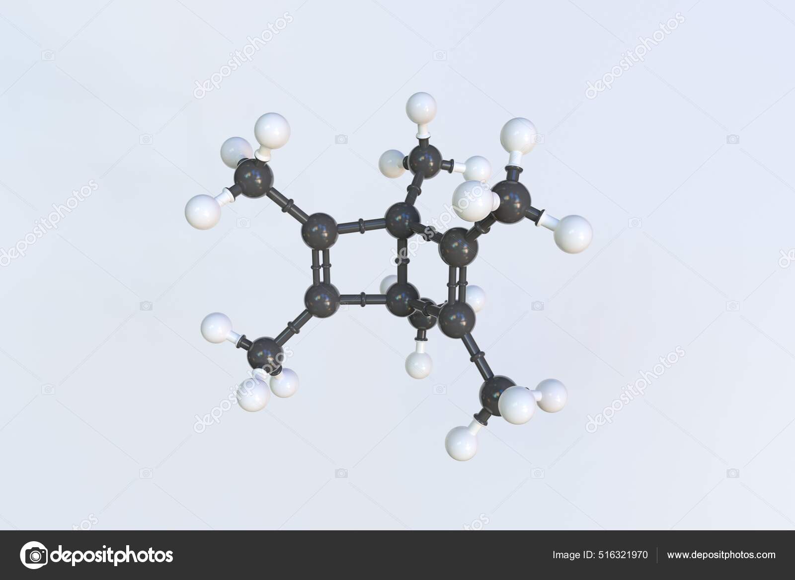 Hexamethyldewarbenzene molecule, scientific molecular model, looping 3d ...