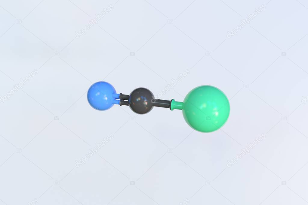Molécula de cloruro de cianógeno, modelo molecular aislado. Renderizado ...