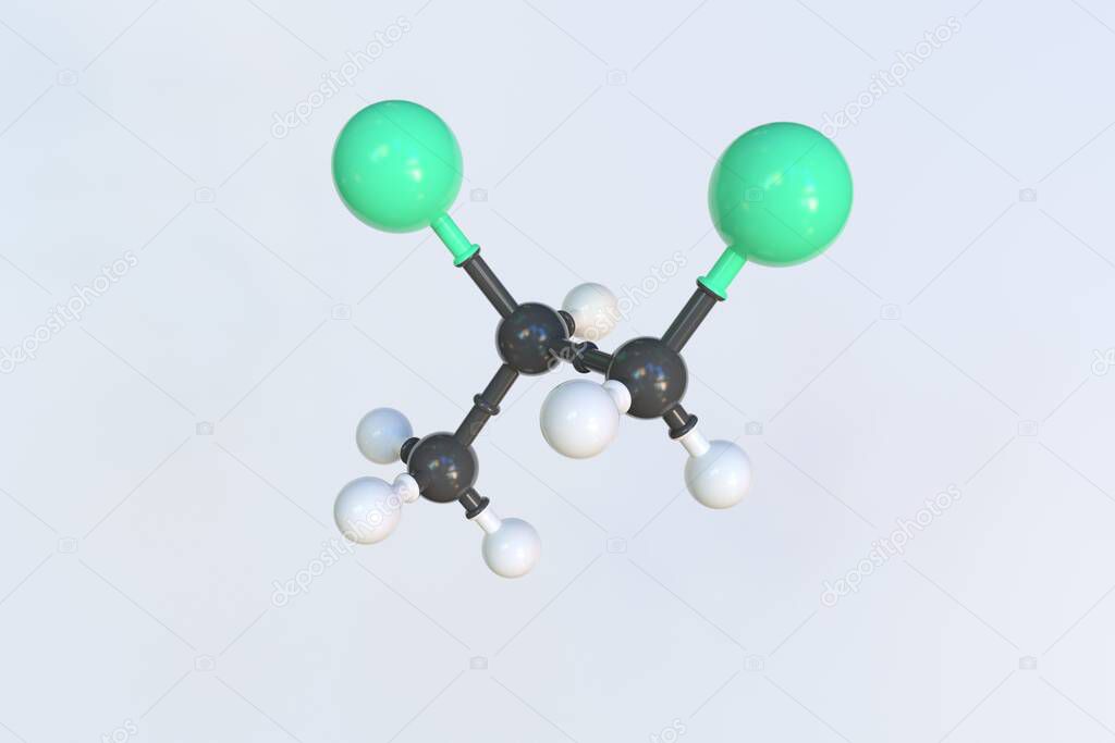 Molécula de 2-bromo-1-cloropropano, modelo molecular aislado ...
