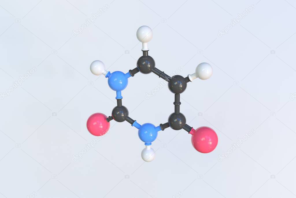 Molécula de uracilo, modelo molecular aislado. Renderizado 3D 2024