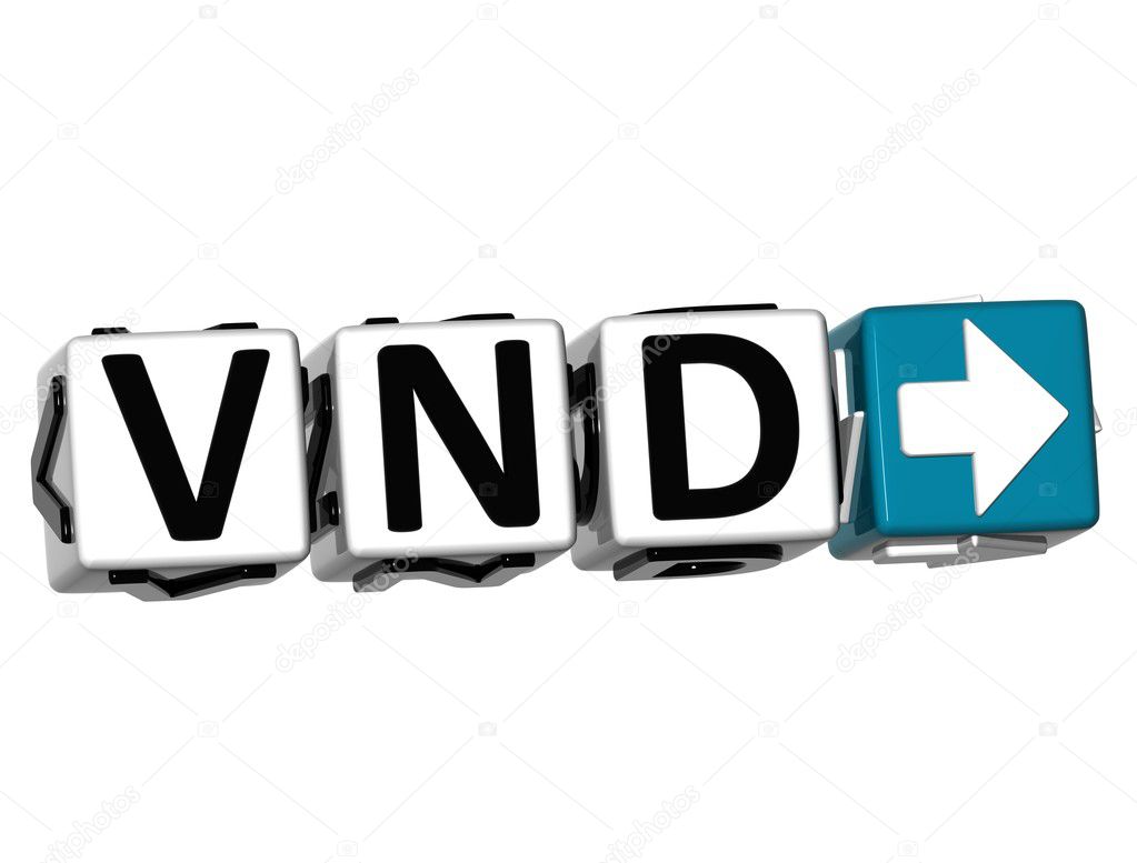 3D Vietnamese Dong Currency VND Button Click Here Block Text — Stock ...