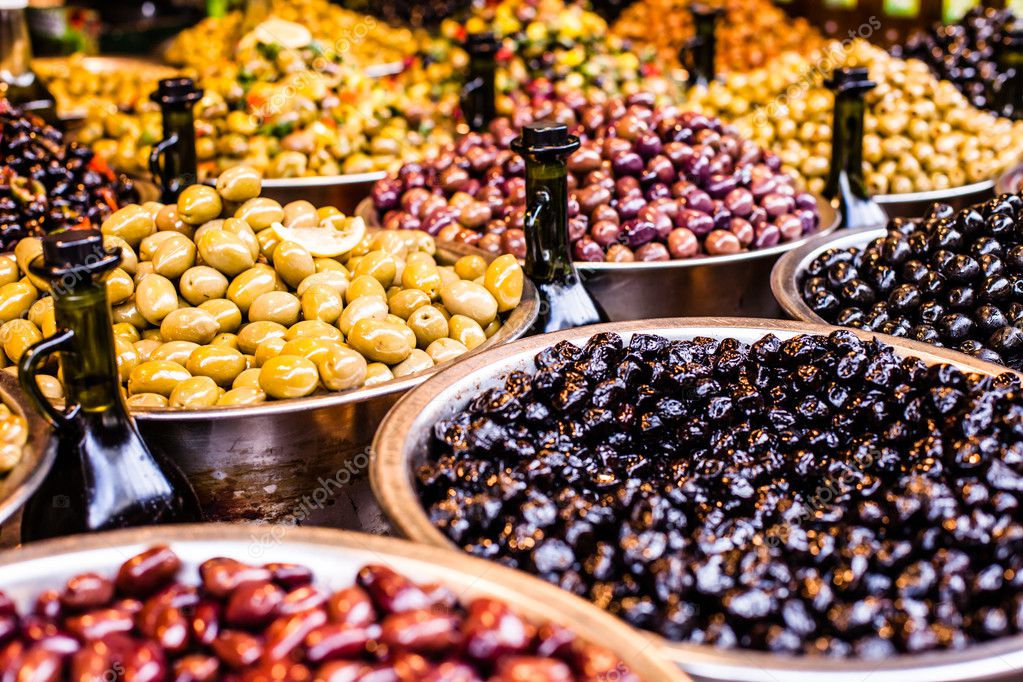 Assortment of olives on market,Tel Aviv,Israel — Stock Photo © Curioso ...