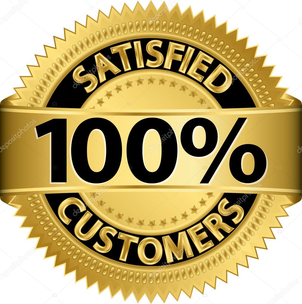 100 percent satisfied customers golden label, vector illustration Stock ...